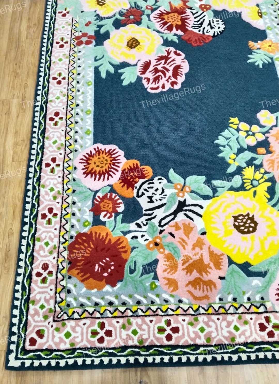 Buy Hand Tufted Colorful Floral Rug Handmade Wool Rug High Low Area Rug ...