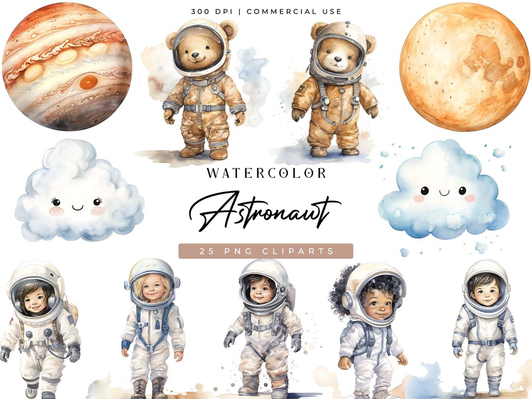 25 Watercolor Astronaut Clipart Bundle Digital Download Sublimation ...