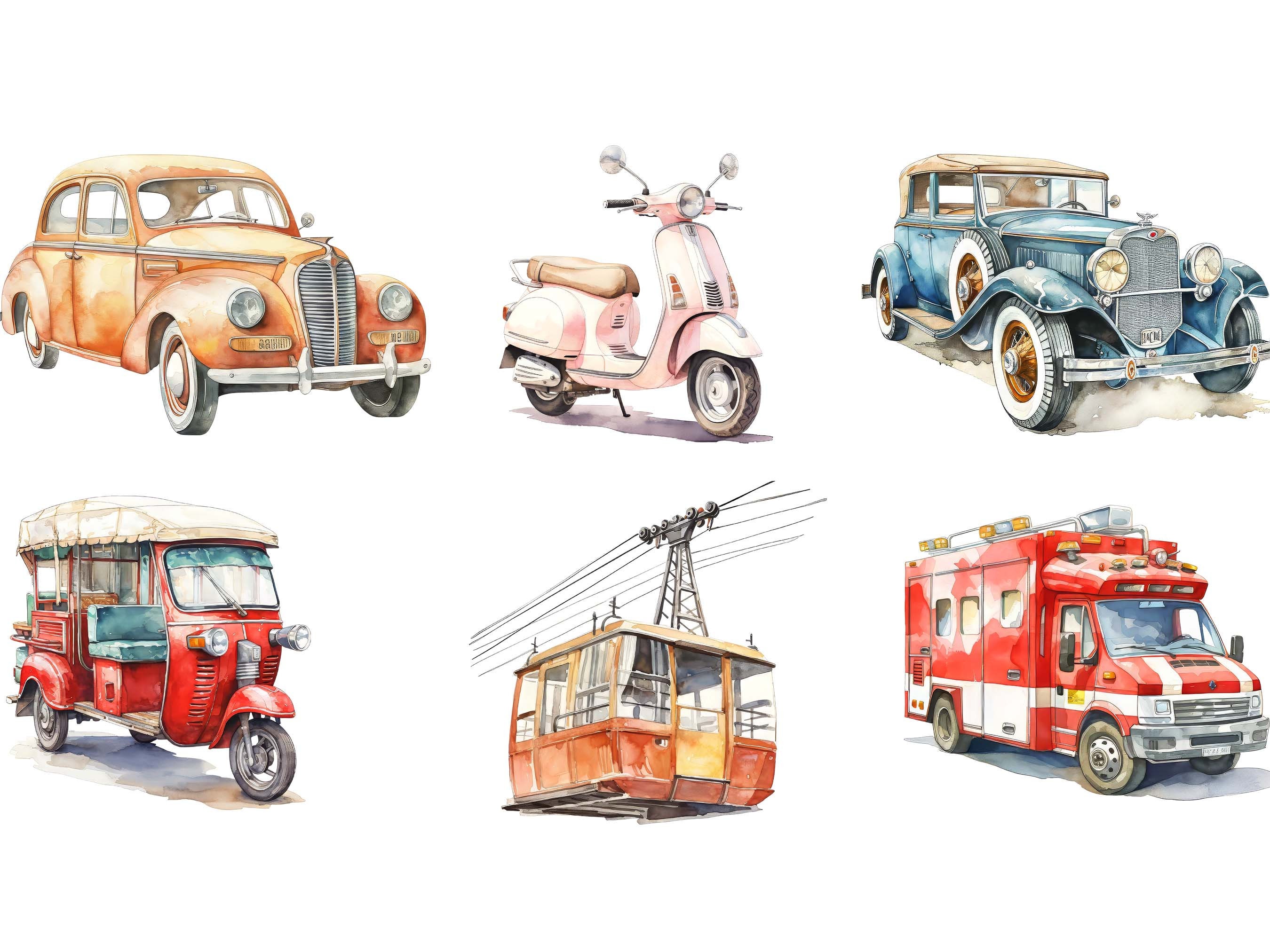 30 Watercolor Transportation Clipart Bundle Clipart Bundle Png Designs ...