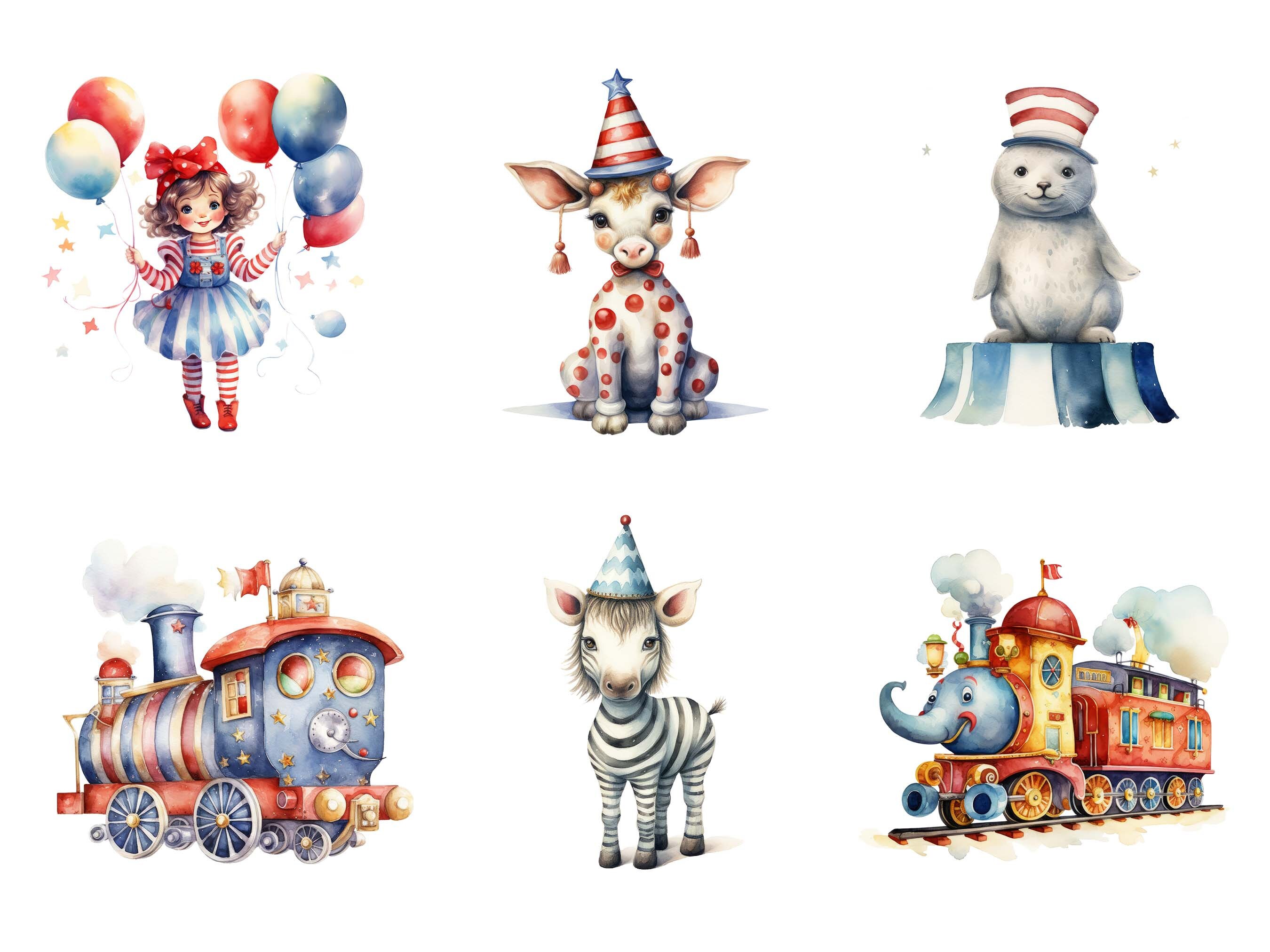 25 Watercolor Circus Clipart Bundle Digital Download Sublimation ...