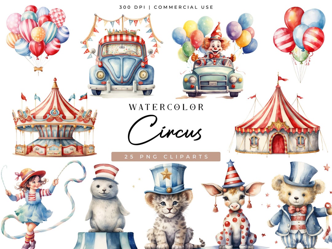 25 Watercolor Circus Clipart Bundle Digital Download Sublimation ...