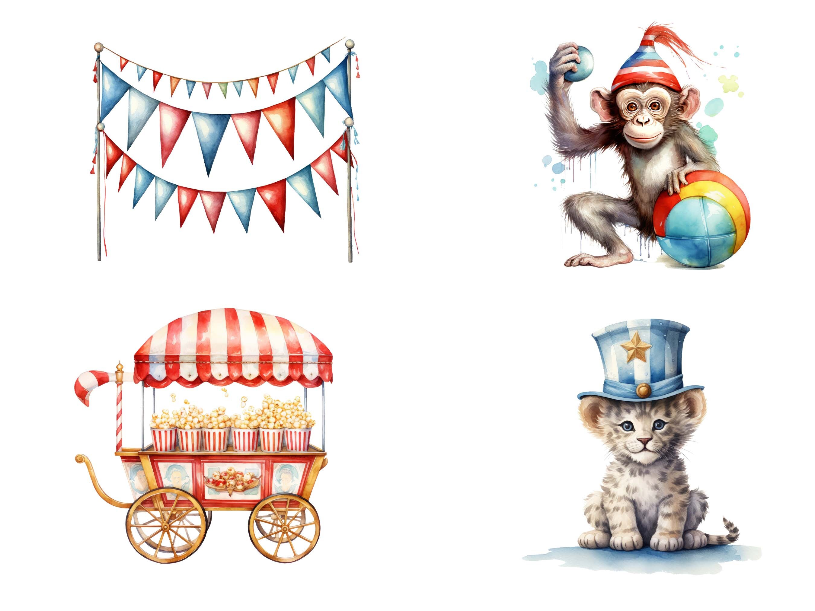 25 Watercolor Circus Clipart Bundle Digital Download Sublimation ...