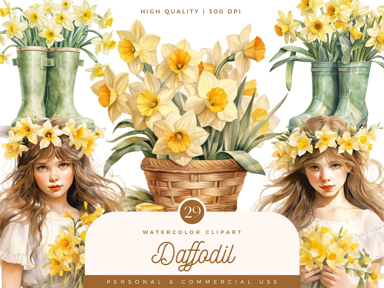 29 Watercolor Daffodil Clipart Bundle Png Designs Digital Download ...