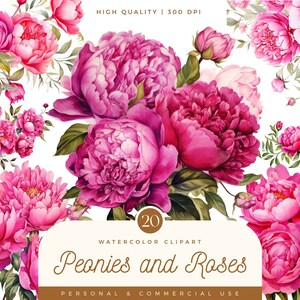 20 Watercolor Peonies and Roses Clipart Bundle Sublimation Designs ...
