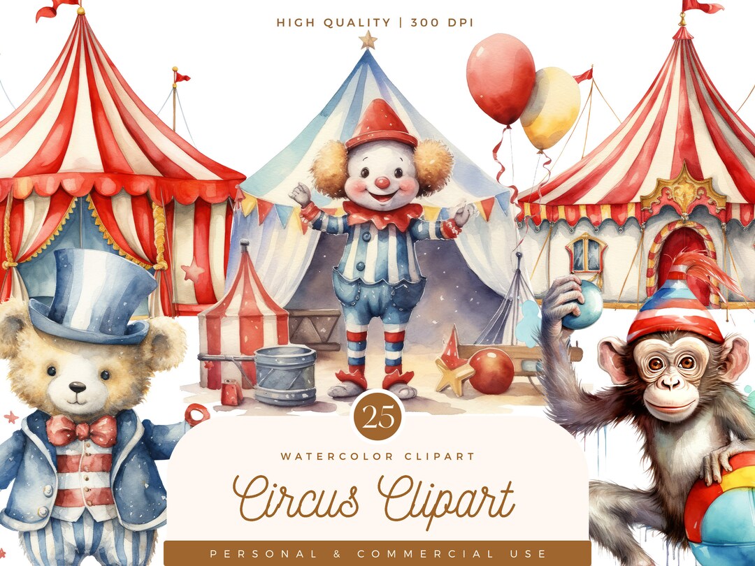 25 Watercolor Circus Clipart Bundle Digital Download Sublimation ...