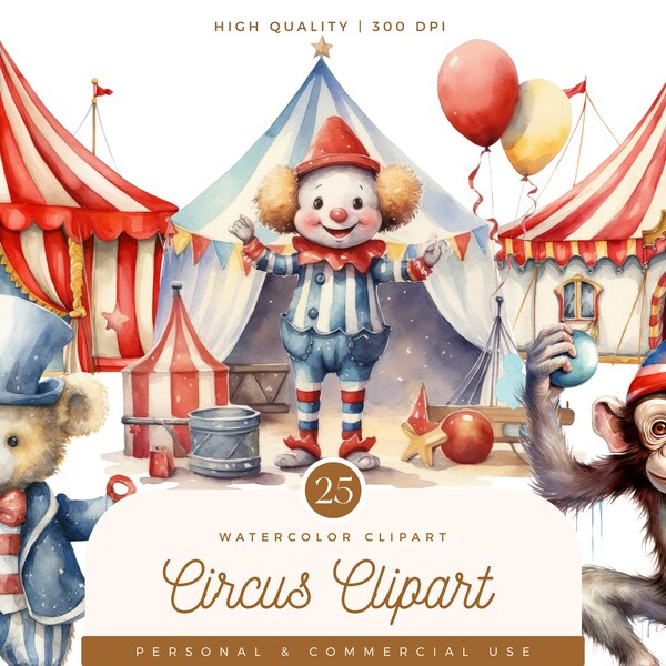 25 Watercolor Circus Clipart Bundle Digital Download Sublimation ...