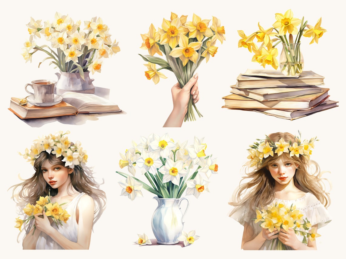 29 Watercolor Daffodil Clipart Bundle Png Designs Digital Download ...