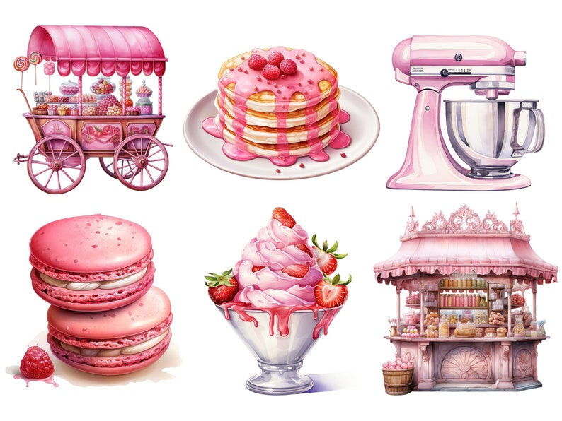 30 Watercolor Pink Sweets Clipart Bundle Digital Download Sublimation ...