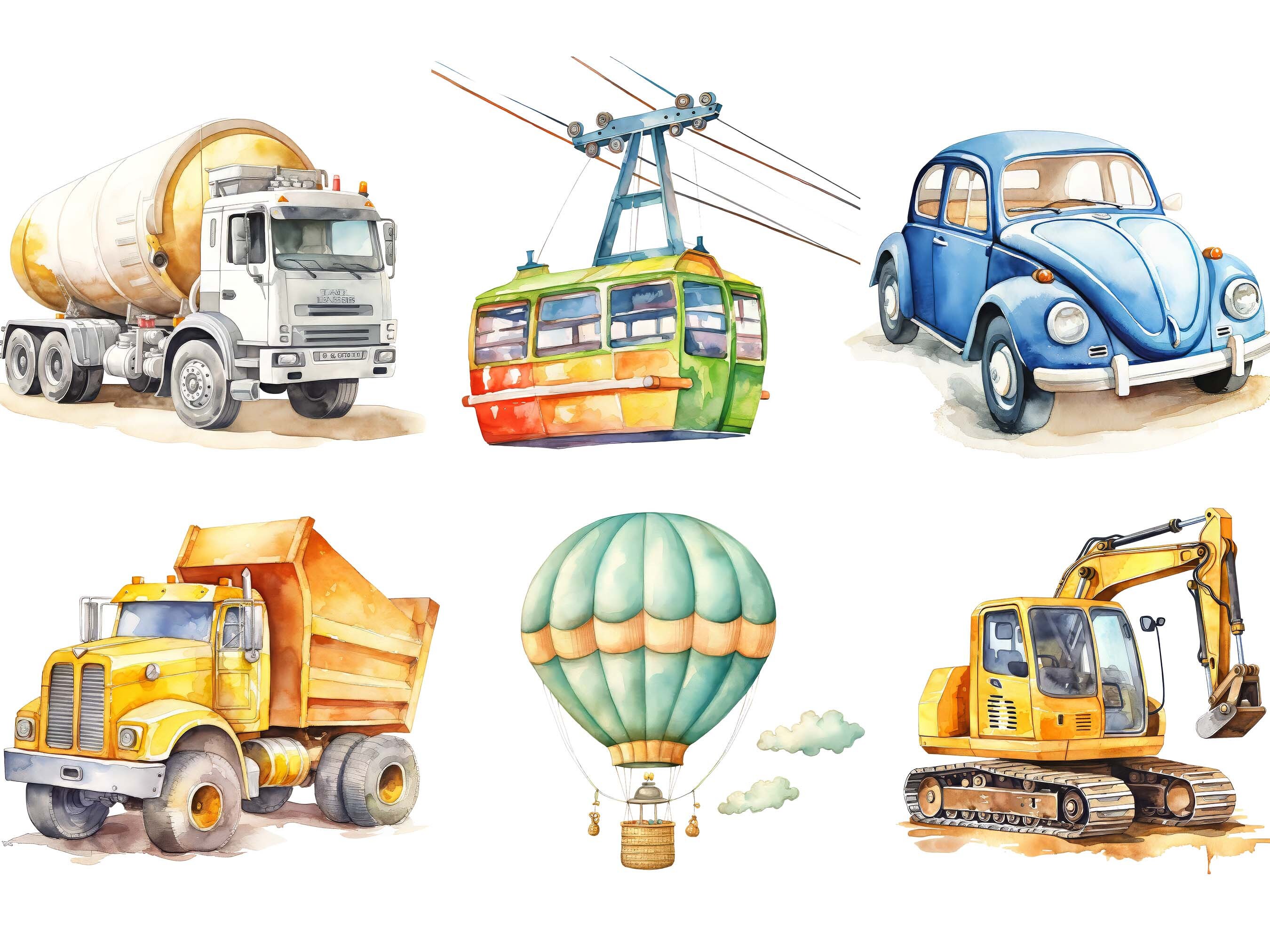 30 Watercolor Transportation Clipart Bundle Clipart Bundle Png Designs ...