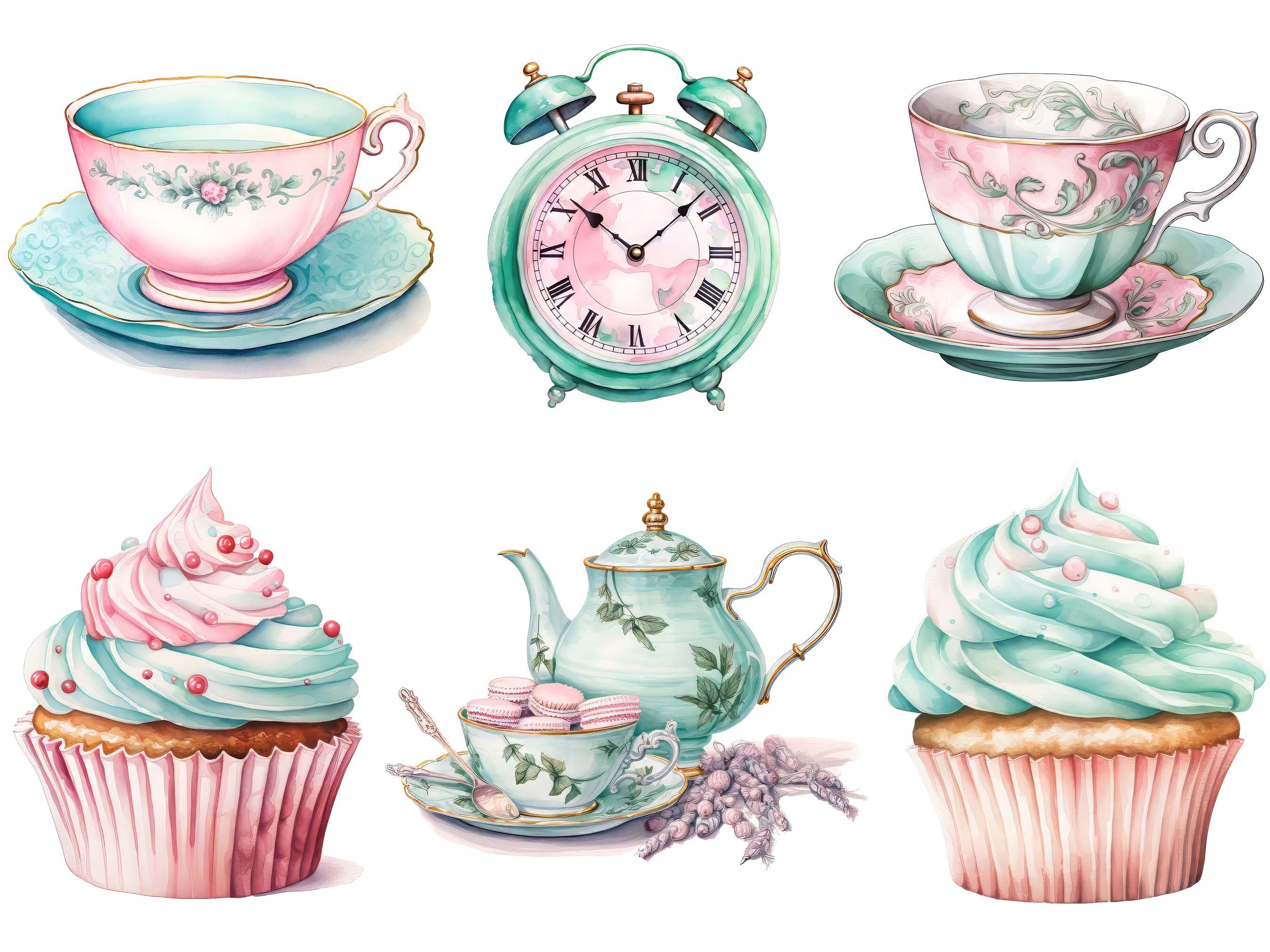 30 Watercolor Bunny Tea Party Clipart Bundle Sublimation Designs ...