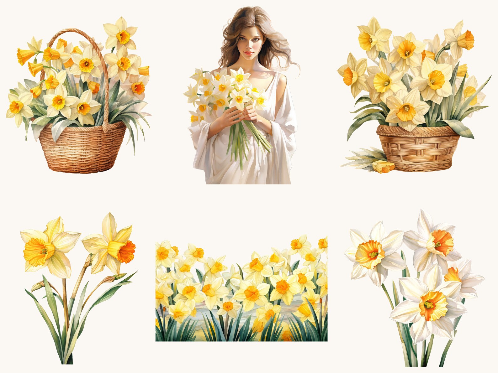 29 Watercolor Daffodil Clipart Bundle Png Designs Digital Download ...