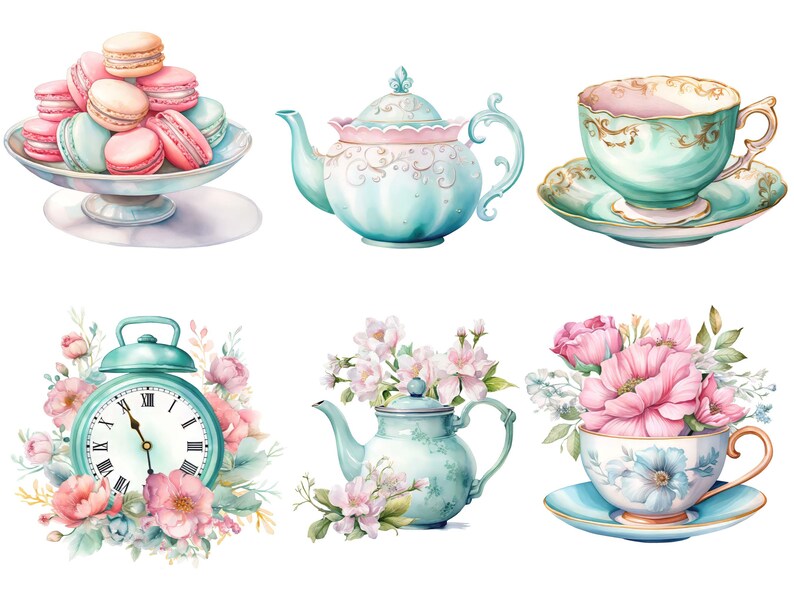 30 Watercolor Bunny Tea Party Clipart Bundle Sublimation Designs ...