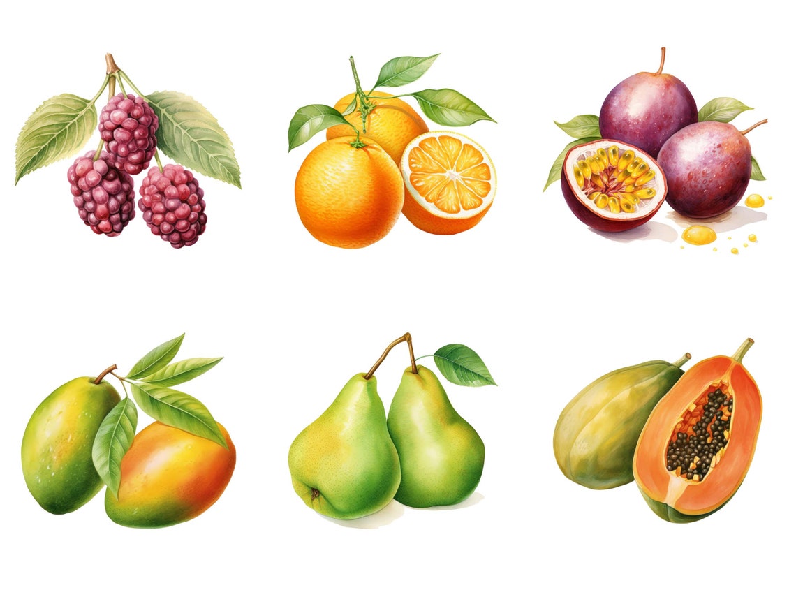 30 Watercolor Fruits Clipart Bundle Sublimation Designs Digital ...