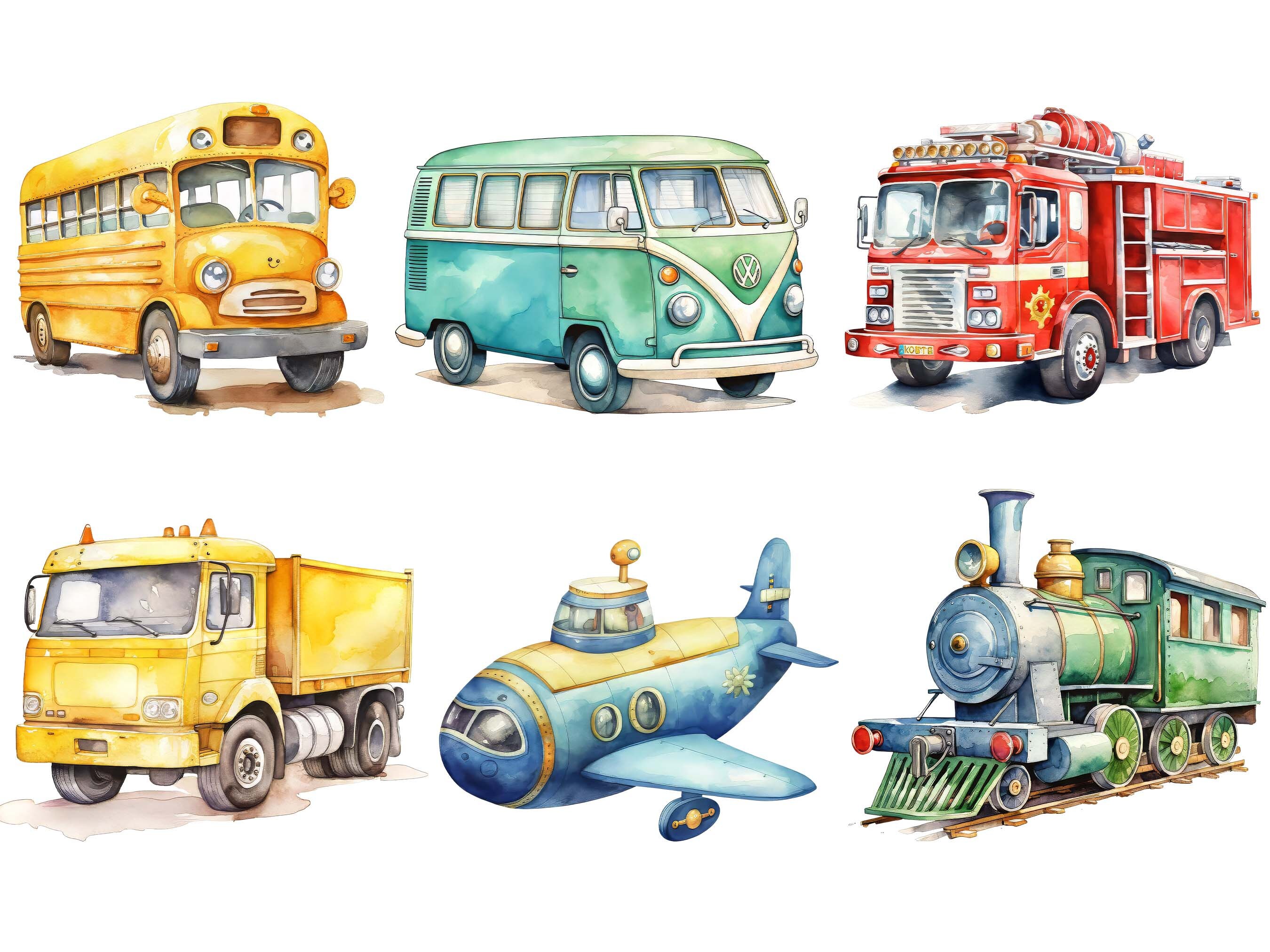 30 Watercolor Transportation Clipart Bundle Clipart Bundle Png Designs ...
