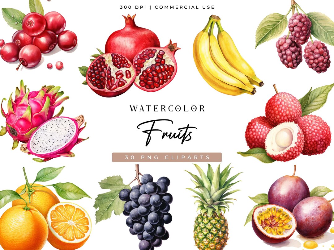 30 Watercolor Fruits Clipart Bundle Sublimation Designs Digital ...