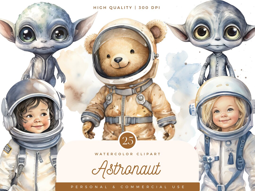 25 Watercolor Astronaut Clipart Bundle Digital Download Sublimation ...