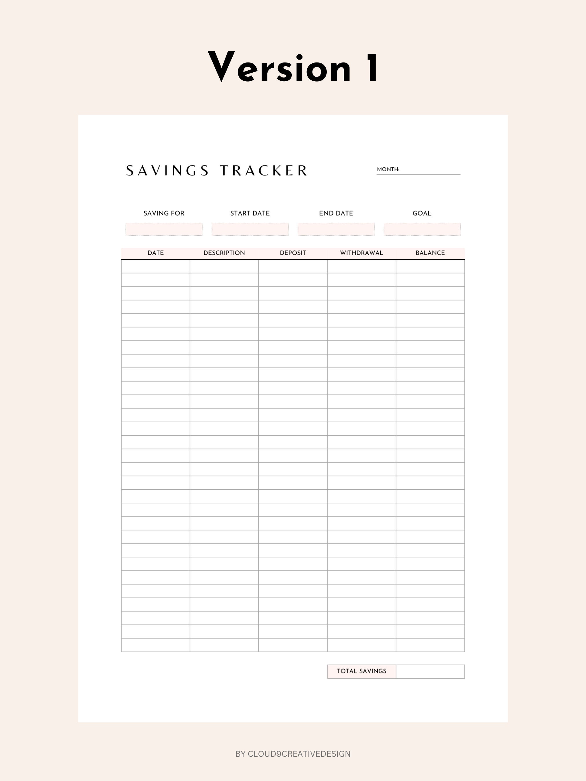 Digital Personal Savings Tracker Printable Template for Finance Planner ...