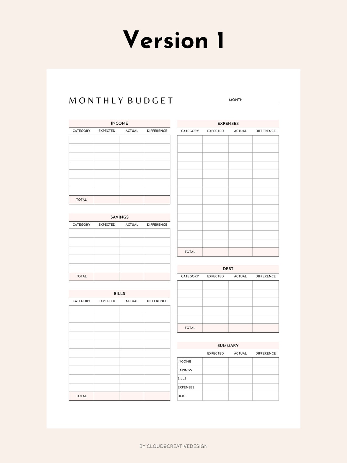 Monthly Budget Planner Template for Finance Organiser, Simple Design ...