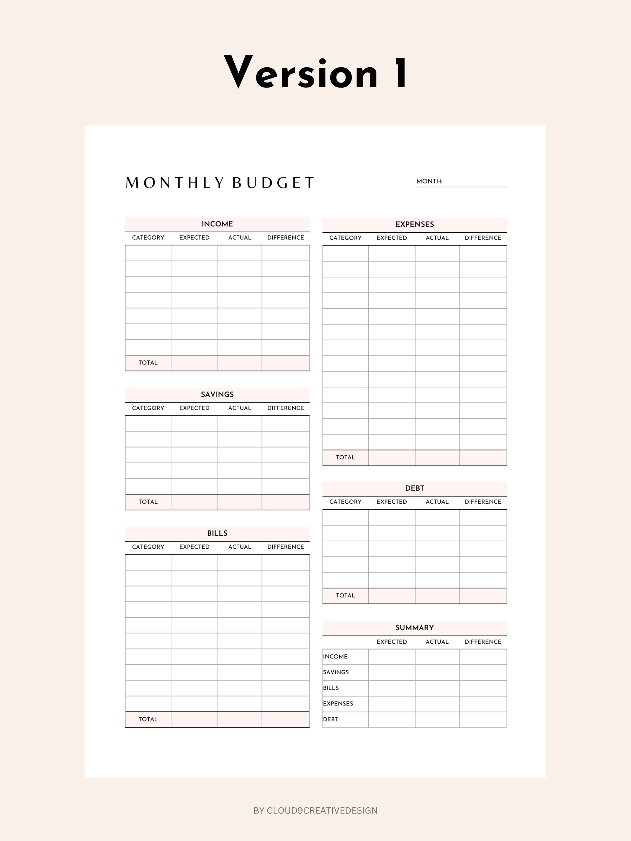 Monthly Budget Planner Template for Finance Organiser, Simple Design ...