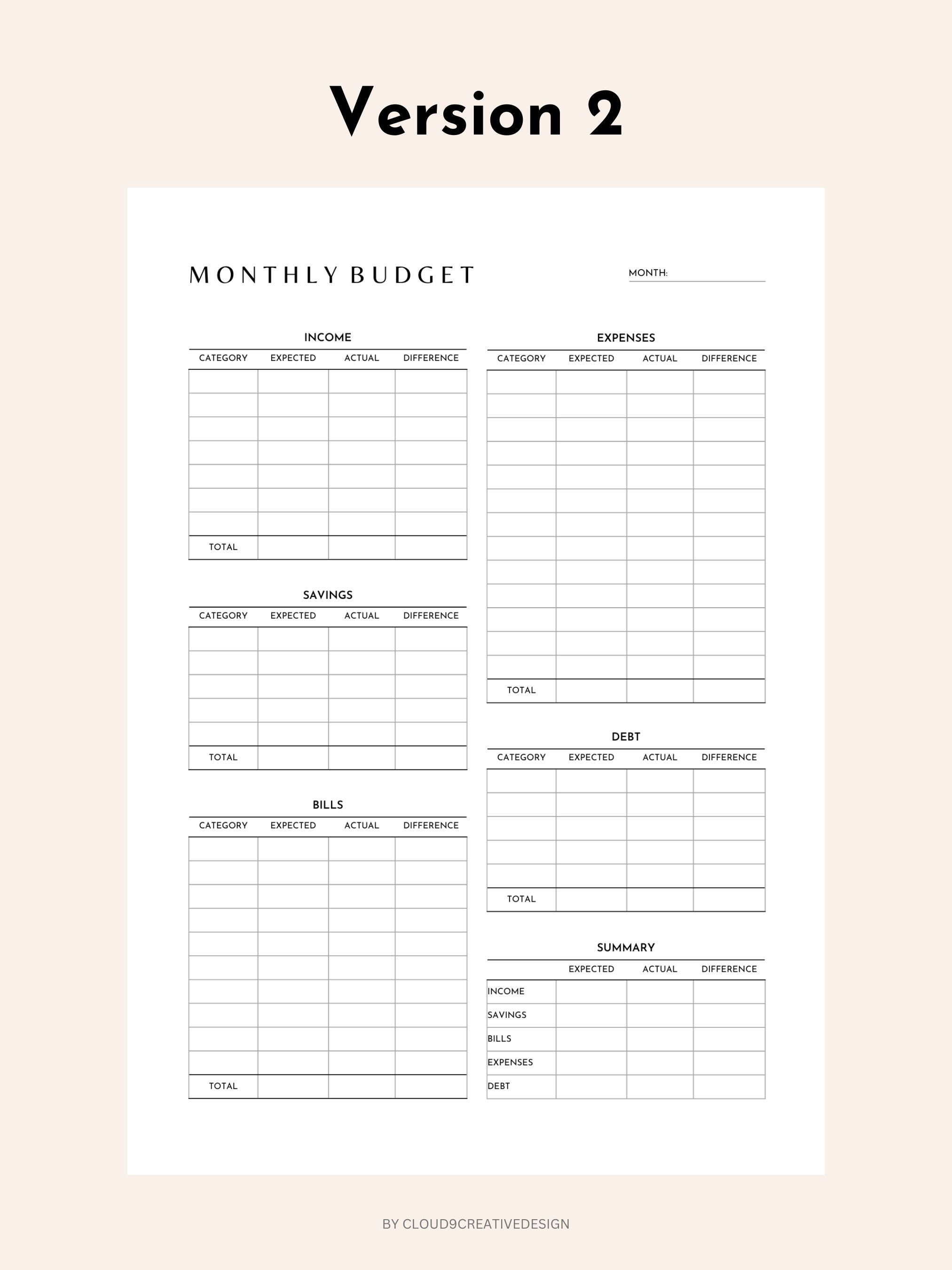 Monthly Budget Planner Template for Finance Organiser, Simple Design ...