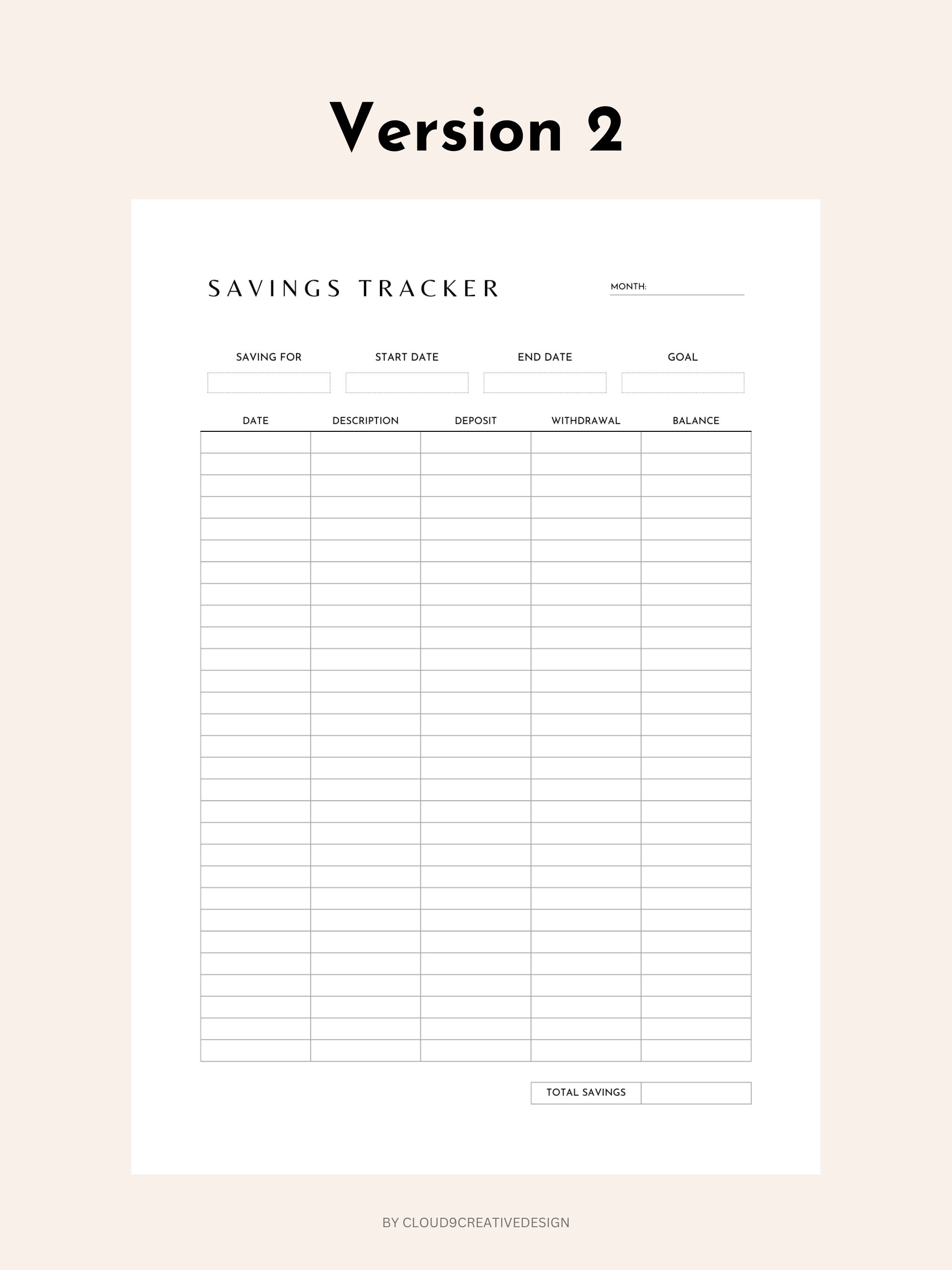 Digital Personal Savings Tracker Printable Template for Finance Planner ...