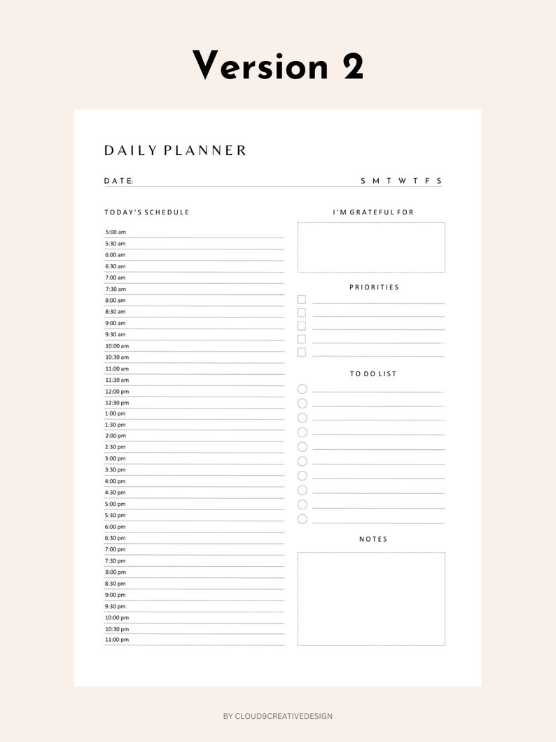 24 Hour Daily Planner Printable Template for Personal, Work and Student ...
