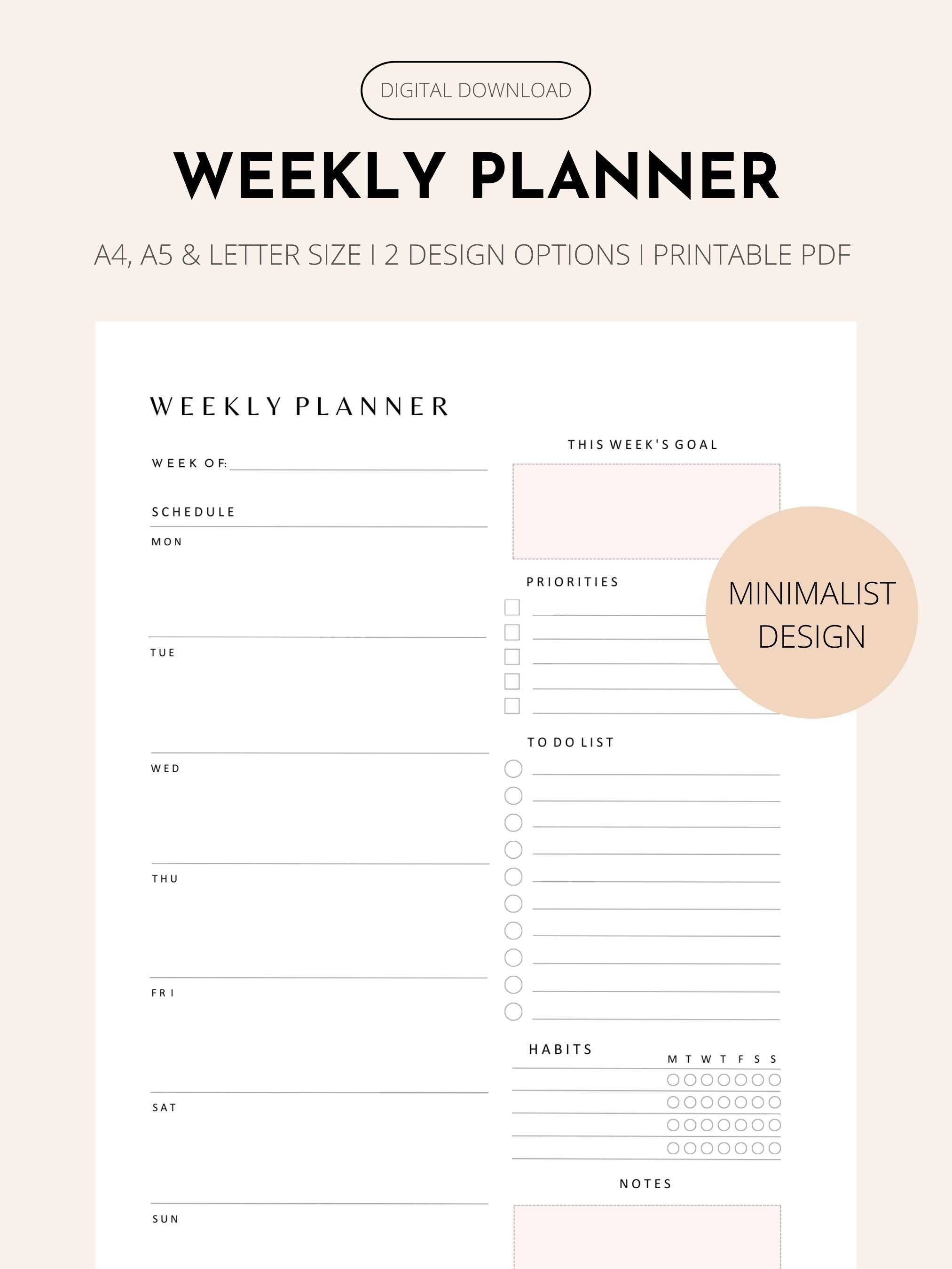 Simplistic Weekly Printable Template for Personal Planner - Etsy Australia