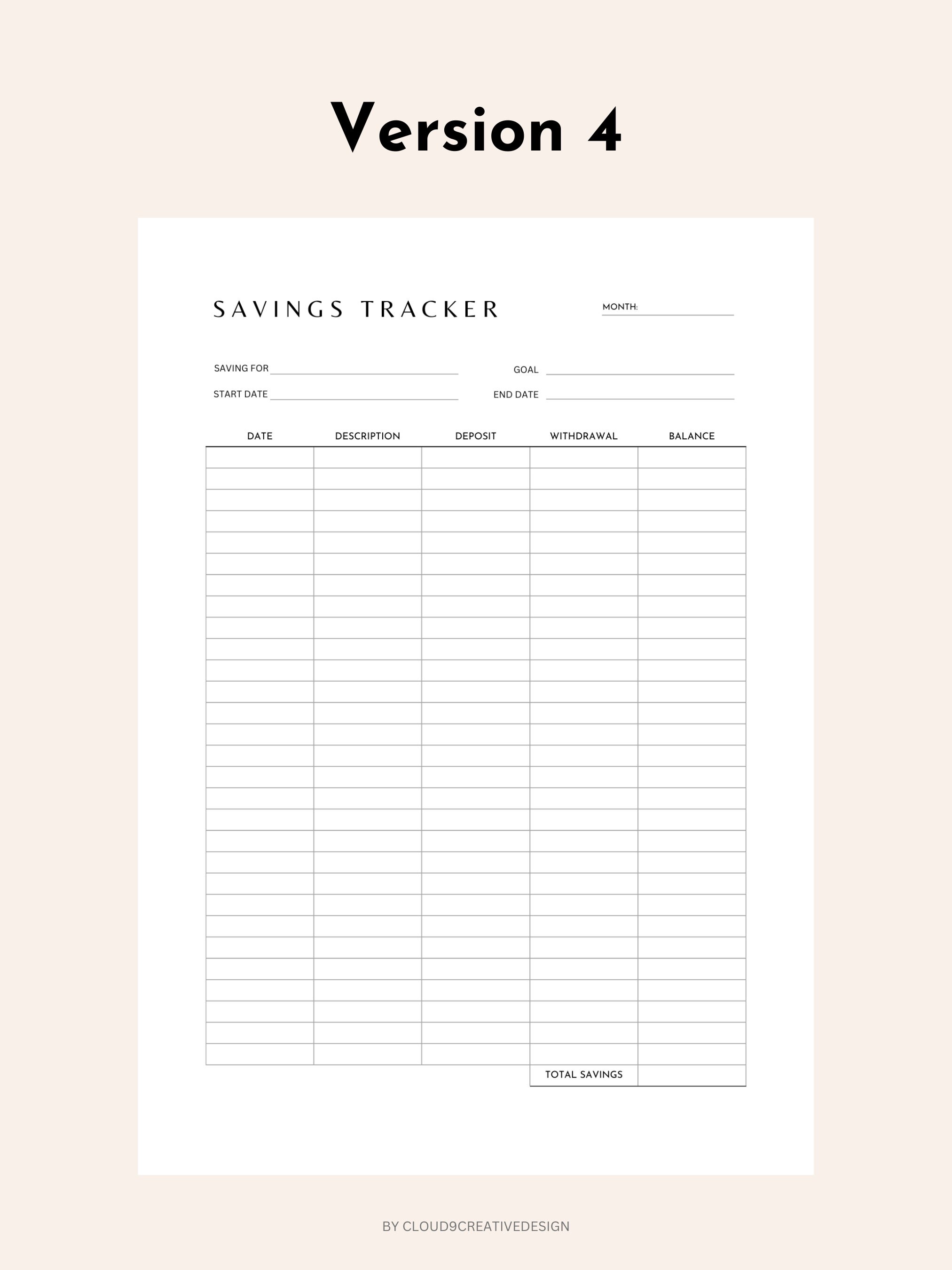 Digital Personal Savings Tracker Printable Template for Finance Planner ...