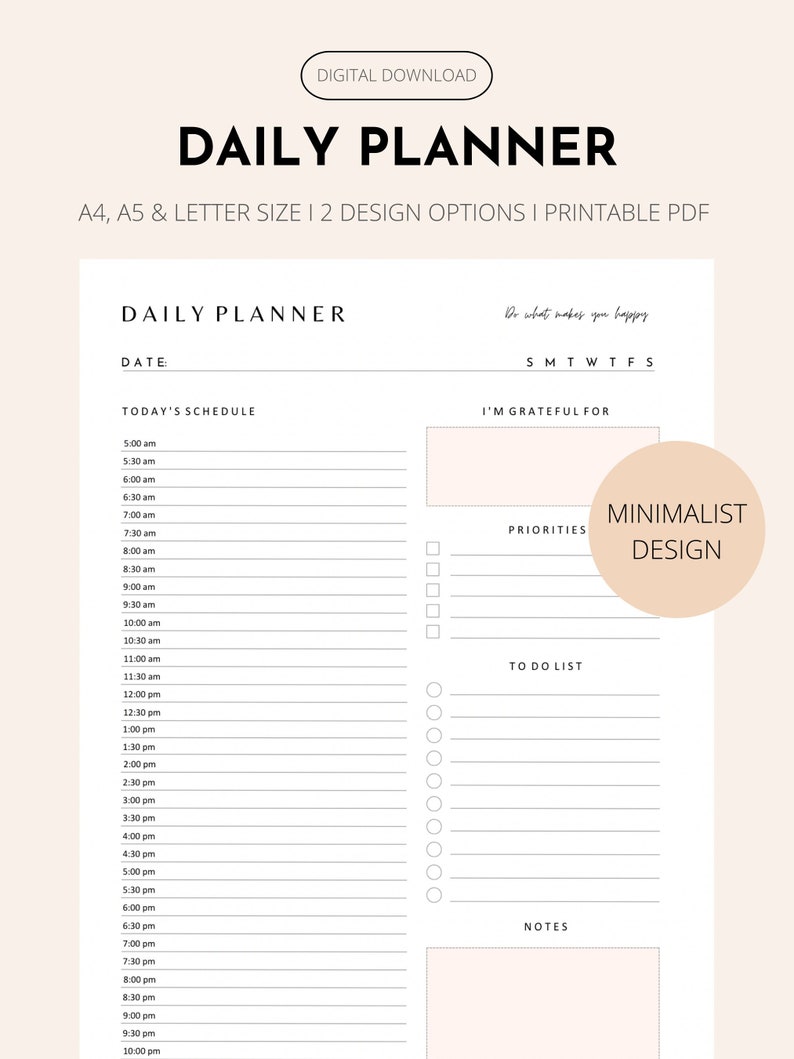 24 Hour Daily Planner Printable Template for Personal, Work and Student ...