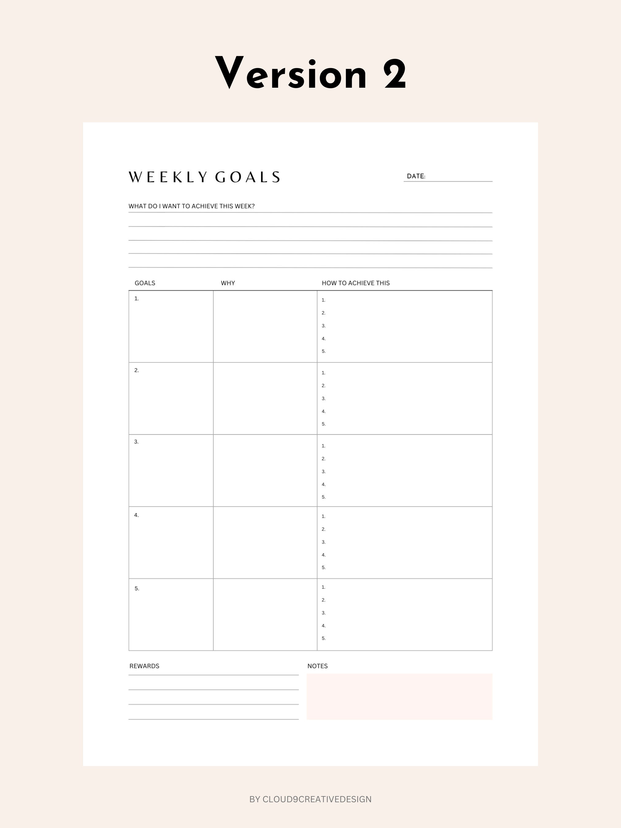 Minimalist Weekly Goal Tracker Printable Template for Personal - Etsy