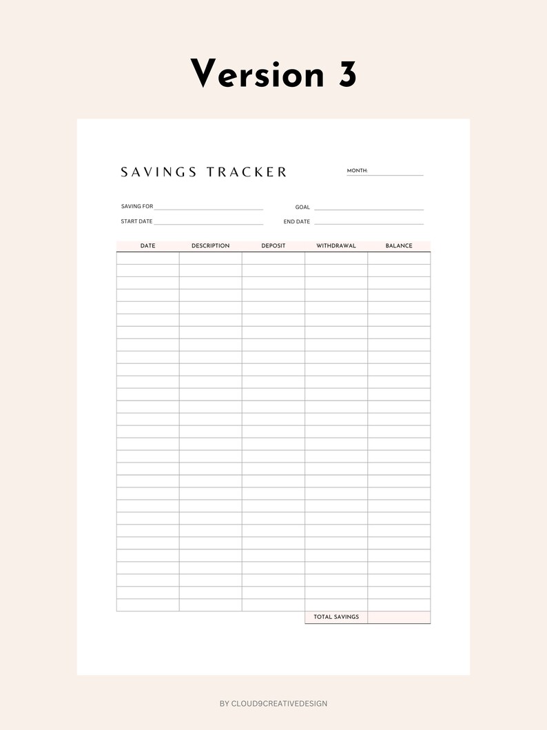 Digital Personal Savings Tracker Printable Template for Finance Planner ...