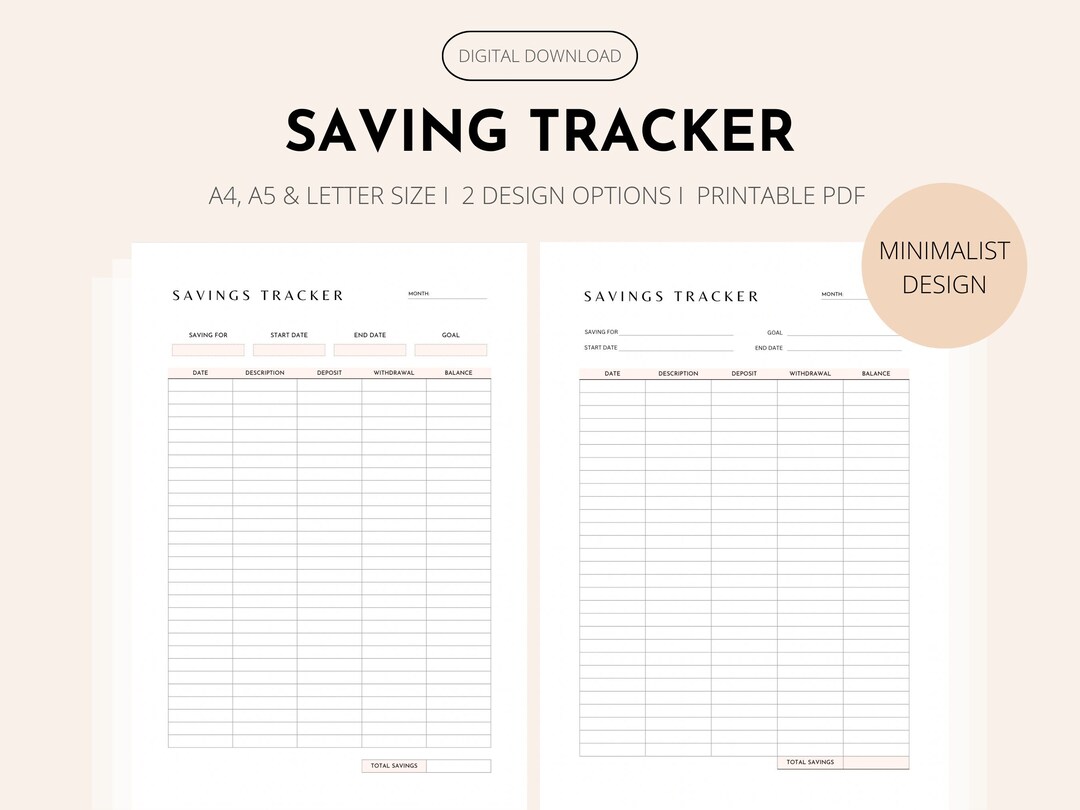 Digital Personal Savings Tracker Printable Template for Finance Planner ...