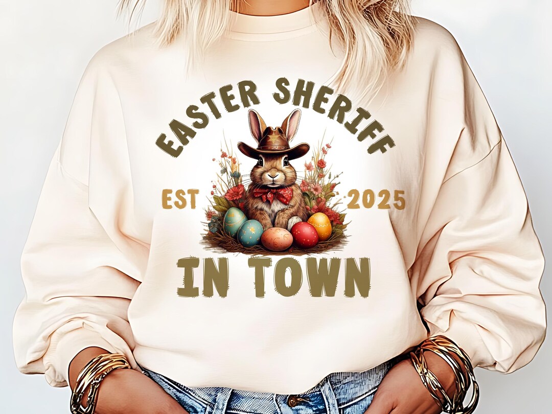 Retro Easter Sheriff in Town Est 2025 Bunny Png,western Easter Png,cute ...