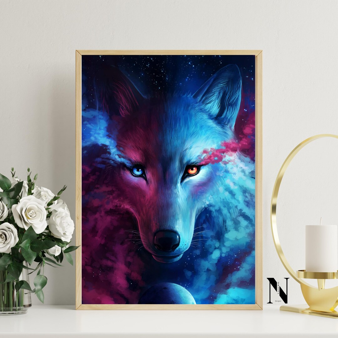 Cosmic Wolf, Duality of Light and Shadow, Digital Print - Etsy
