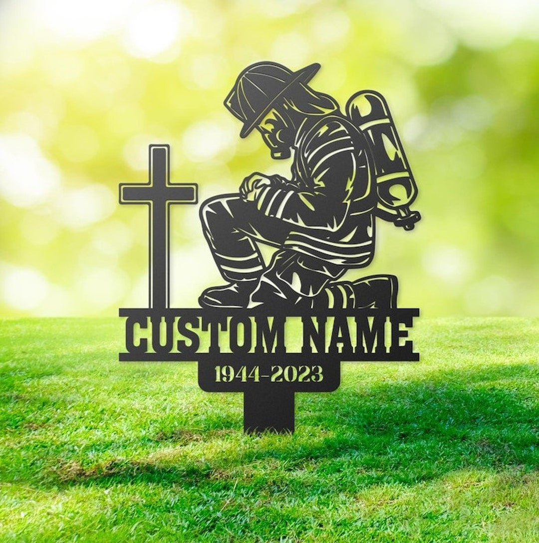 Firefighter Grave Marker Metal Garden Stakes Fireman Memorial - Etsy