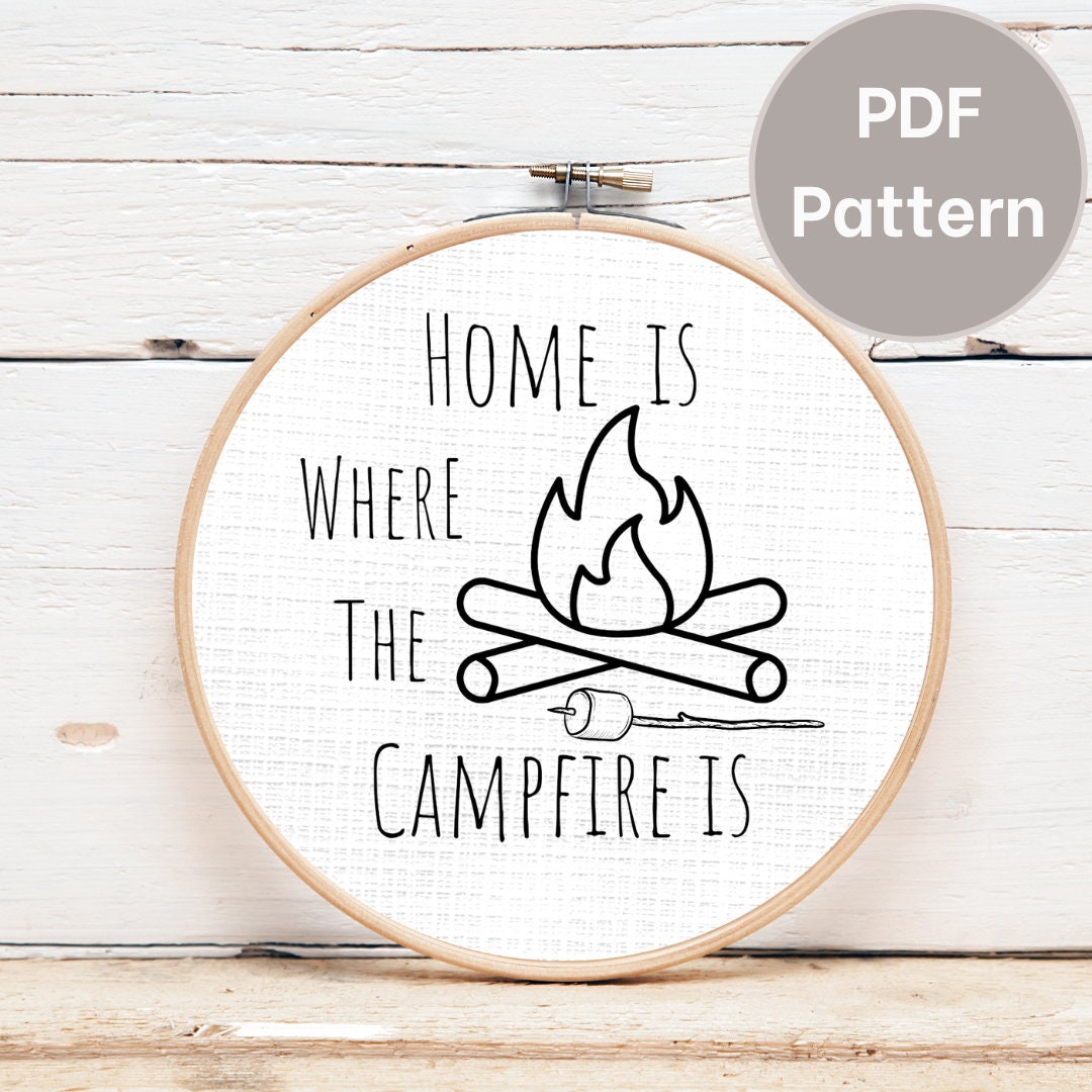 Camping Embroidery Design Pattern, Campfire Hand Embroidery Pattern PDF ...