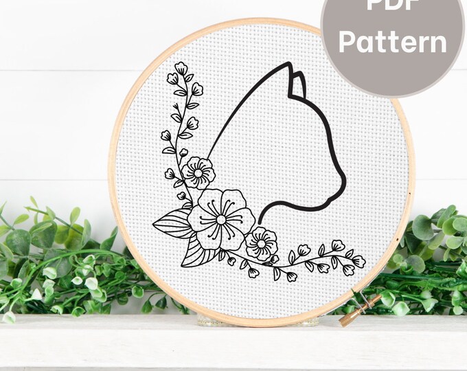 Floral Cat Embroidery Design: Printable Hand Embroidery Pattern (PDF ...