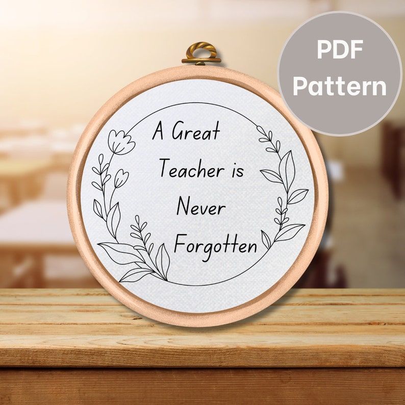 Teacher Gift Embroidery Design, Teaching Hand Embroidery Pattern PDF ...