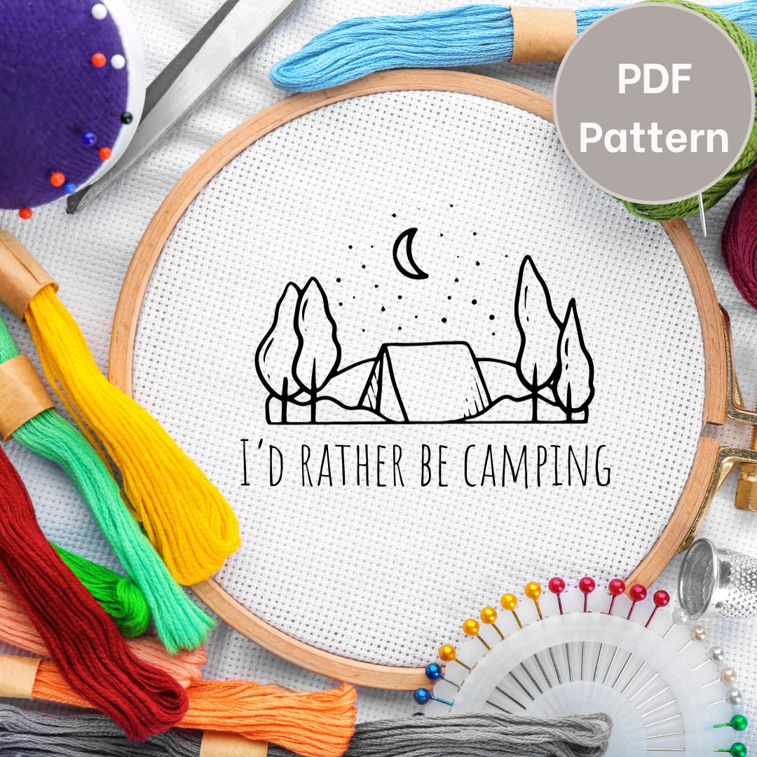 Camping Embroidery Design, Printable Embroidery Pattern for Hand ...