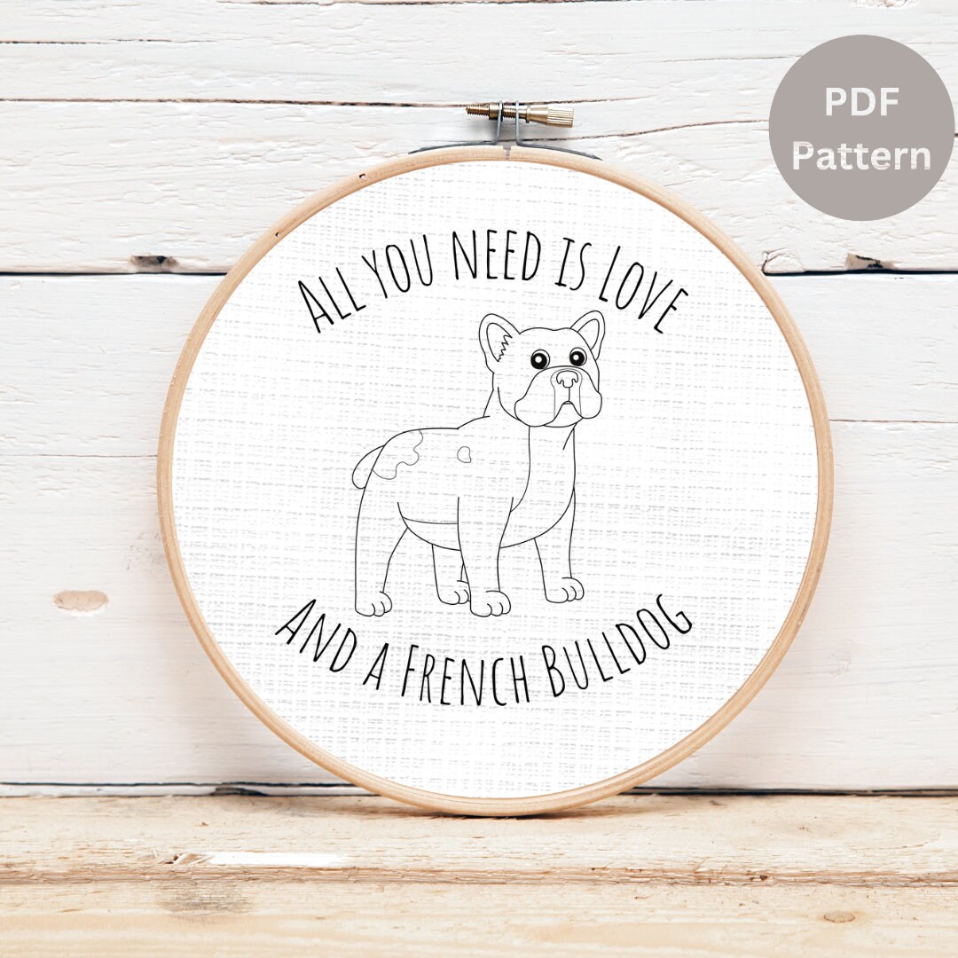Dog Embroidery Design, French Bulldog Hand Embroidery Pattern ...