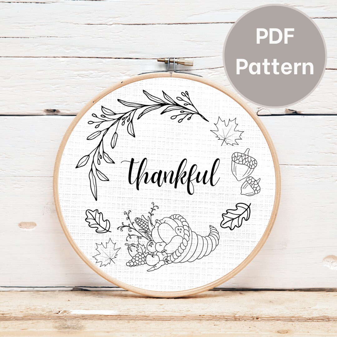 Thanksgiving Embroidery Design, Fall Season Hand Embroidery Pattern ...