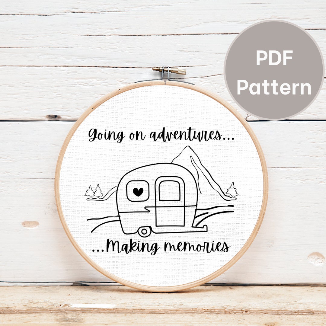 Camping Embroidery Design, Camper Trailer, Caravan Hand Embroidery ...
