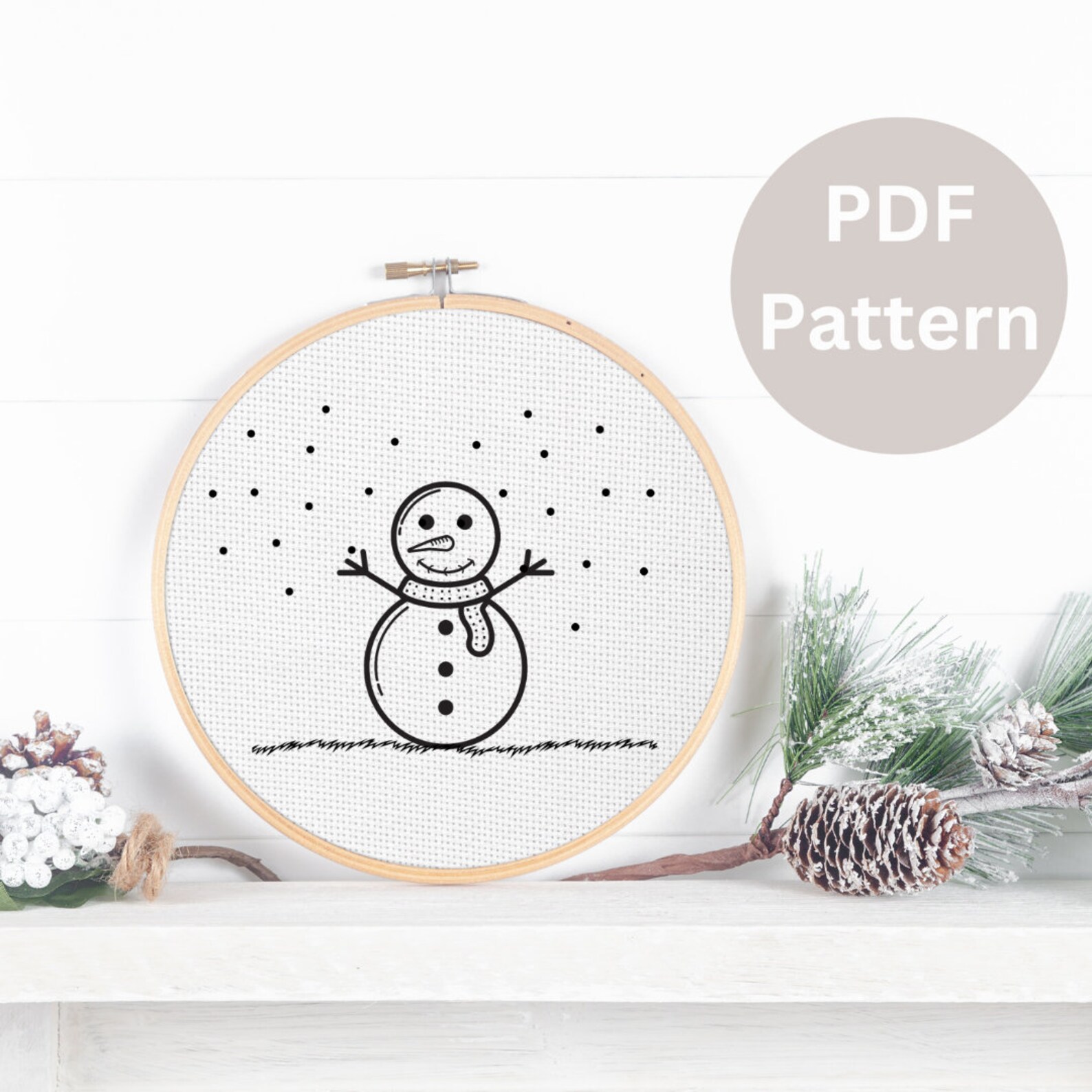 Snowman Hand Embroidery Pattern, Winter Christmas Design (PDF Pattern ...
