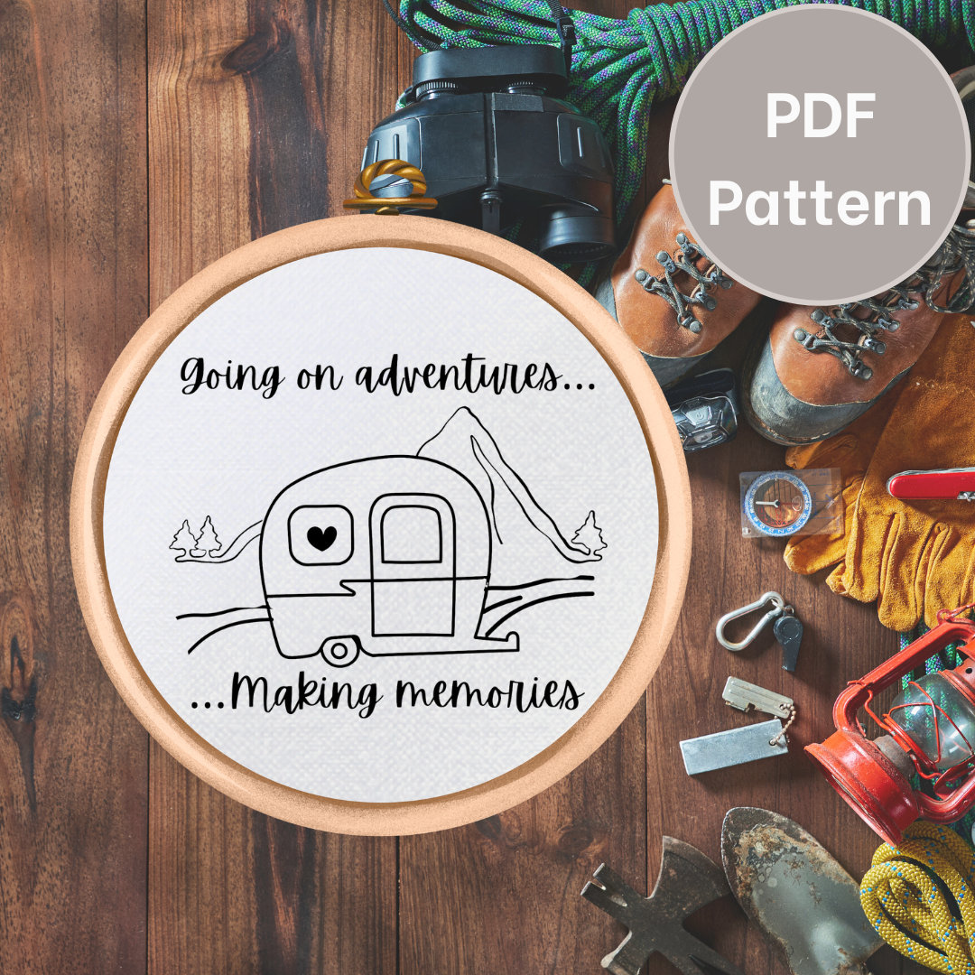 Camping Embroidery Design, Camper Trailer, Caravan Hand Embroidery ...