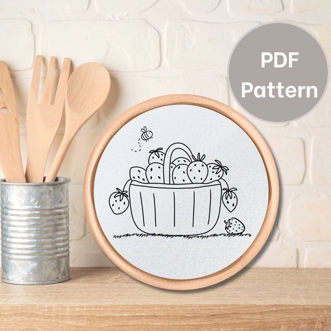 Strawberries Embroidery Design, Printable PDF Pattern, Food Embroidery ...