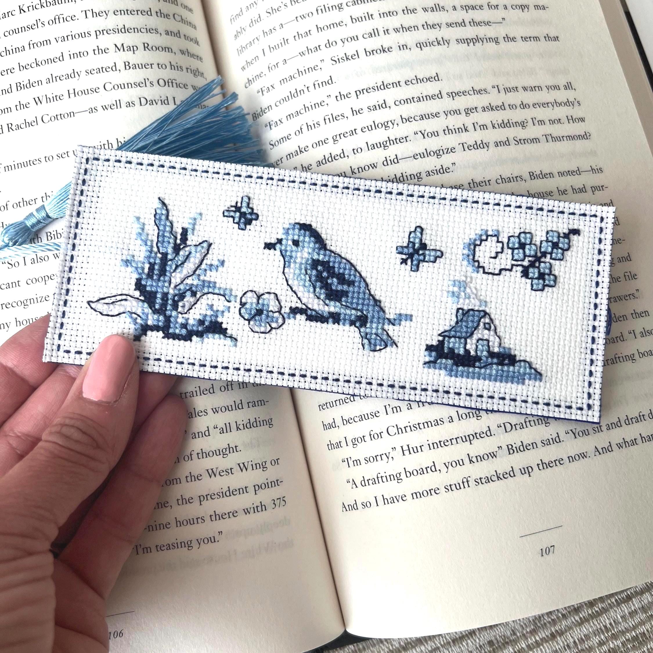 Hand-embroidered Bookmark in a Blue Toile Design. Blue and White Cute ...