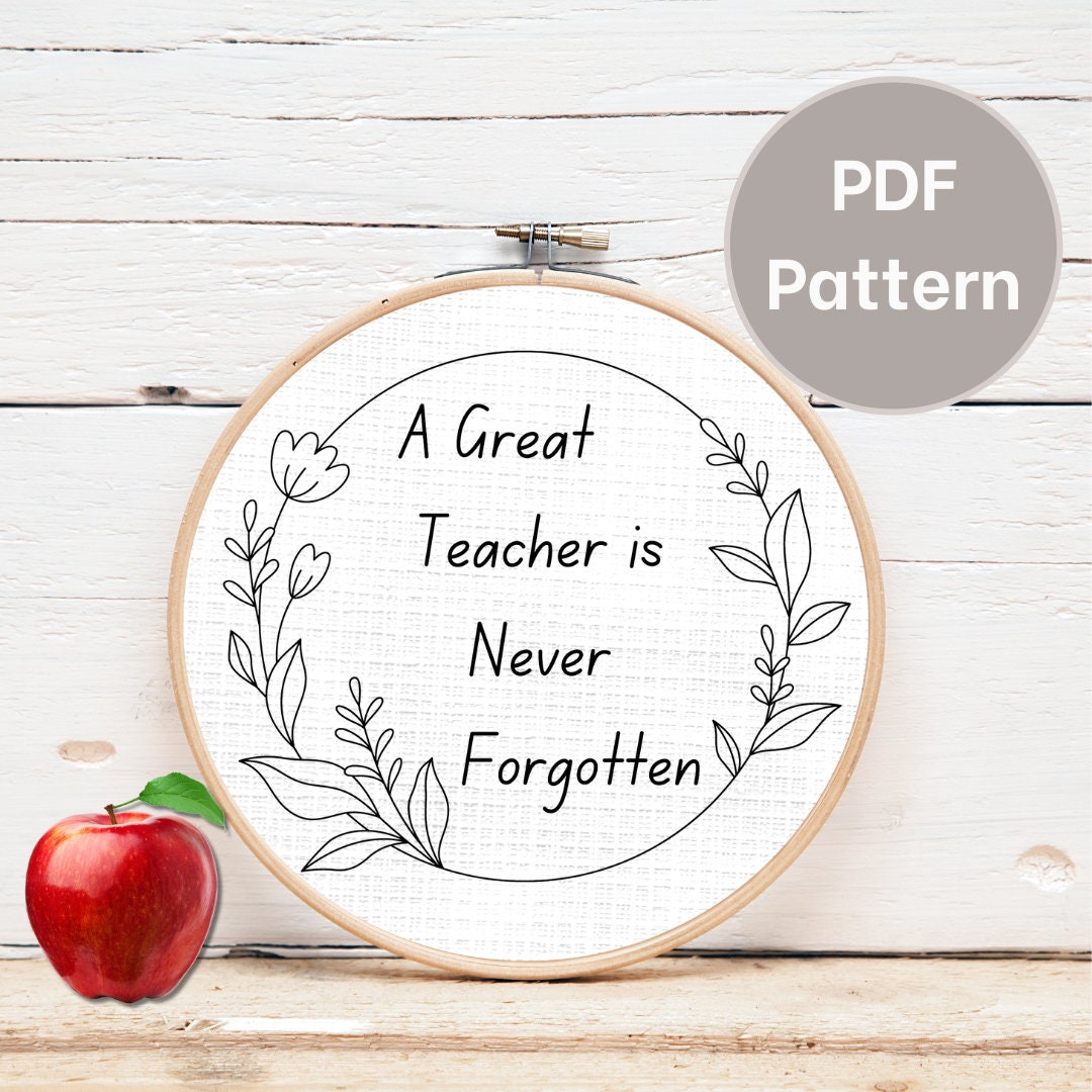 Teacher Gift Embroidery Design, Teaching Hand Embroidery Pattern PDF ...