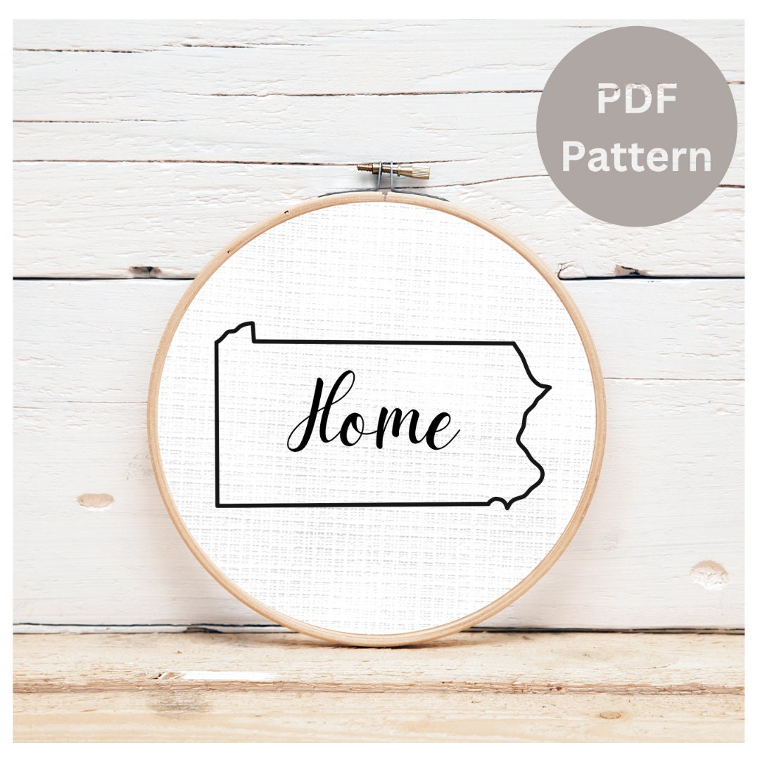 Pennsylvania Hand Embroidery Pattern, State Home, Embroidery US State ...