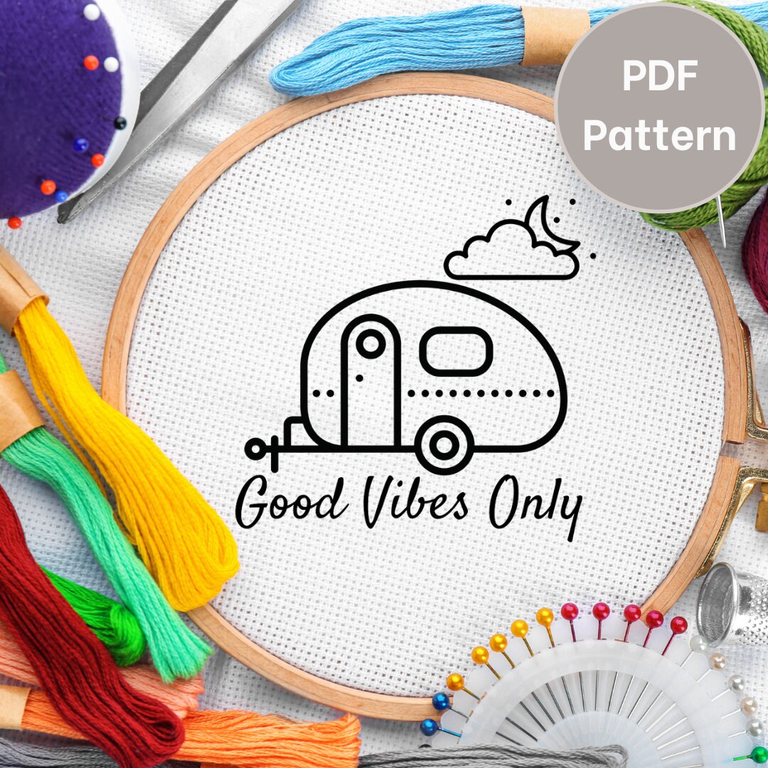 Camping Embroidery Design, Printable Template, Camper Trailer, Caravan ...