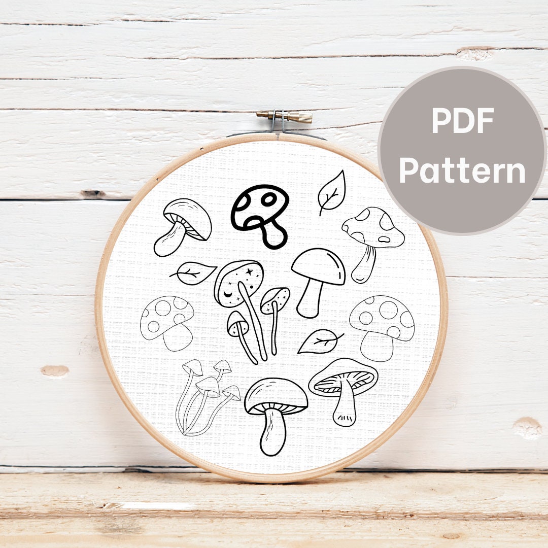Mushroom Hand Embroidery Pattern PDF, Mushroom Collage Design Download ...